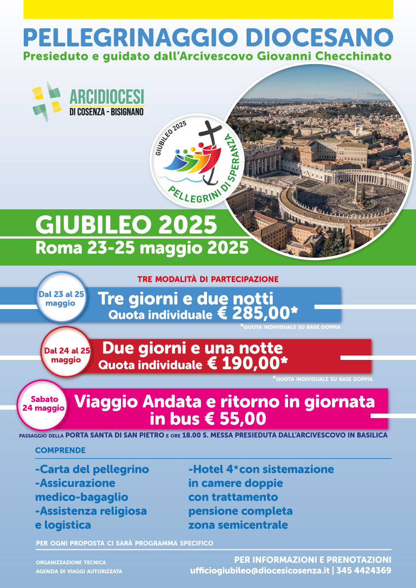 Dal 23 al 25 maggio 2025 Giubileo diocesano a Roma - ARCIDIOCESI DI COSENZA-BISIGNANO